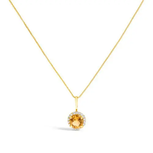 HAUS OF BRILLIANCE 10k Gold Gemstone And Diamond Accent Halo Pendant Necklace - Yellow | Orange Citrine